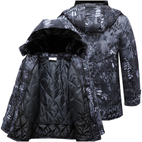 Winter Warm New Mens Black Thick Windproof Mid-length Python Pattern ...