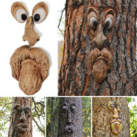 New Old Man Whimsical Tree Face Statues Hugger Peeker Sculpture Garden ...