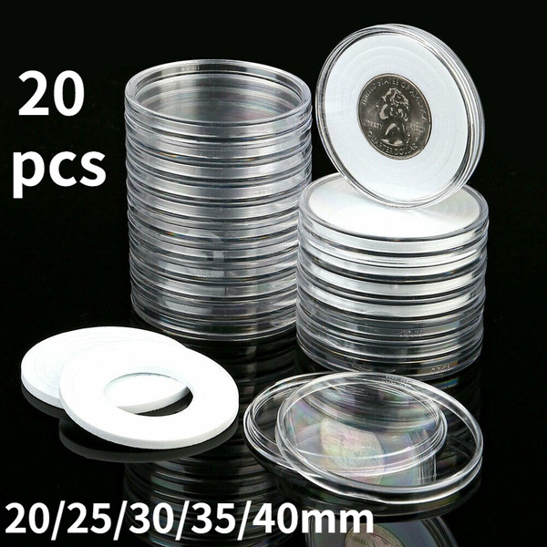 20Pcs 5 Size Clear Plastic Coin Capsules Collection Case with ...