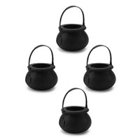 Black Mini Cauldron Plastic Witch Pots Candy Holder Pot With Handle For ...