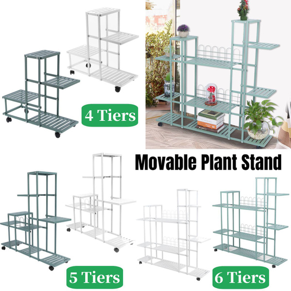 4/5/6 Tier New Movable Flower Rack With Wheeled Iron Plant Stand Indoor ...