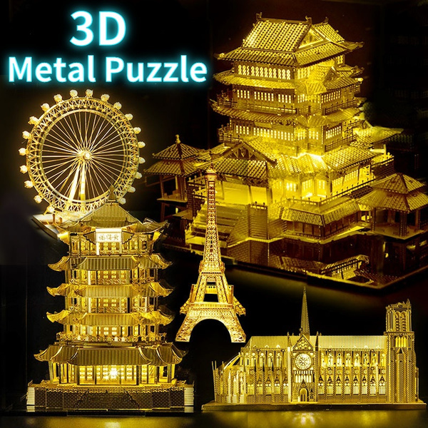 A/B/C/D/E-3D Brass Metal Building Puzzle Assembly Metal Model Kit DIY ...