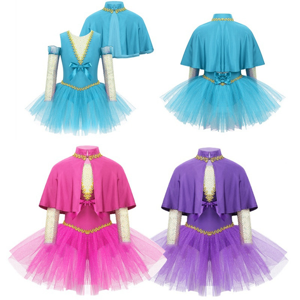 Kids Girls' Acrobat Artist Costumes Cape Top with Dress and Arm Sleeves ...