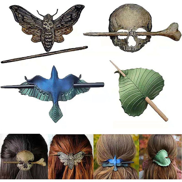 Skull/Moth/Bird/Leaf/Honeycomb Hair Pin Stick Slide With Faux Bone For ...
