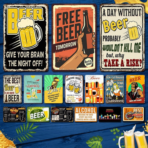"Free Beer Tomorrow" Vintage Beer Metal Tin Signs Retro Bar Pub Club ...