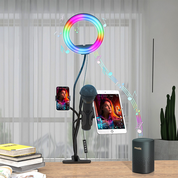 YINGNUOST 8inch LED Ring Light RGB Music Rhythm Ring Lamp Dimmable with ...