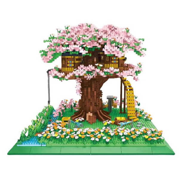 World Architecture Pink Sakura Tree House Flower Garden DIY Mini ...