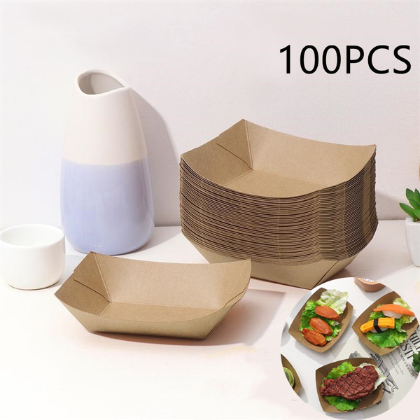 100PCS Ship Shape Take Out Containers Easy Fold Kraft Paper Box Lunch ...