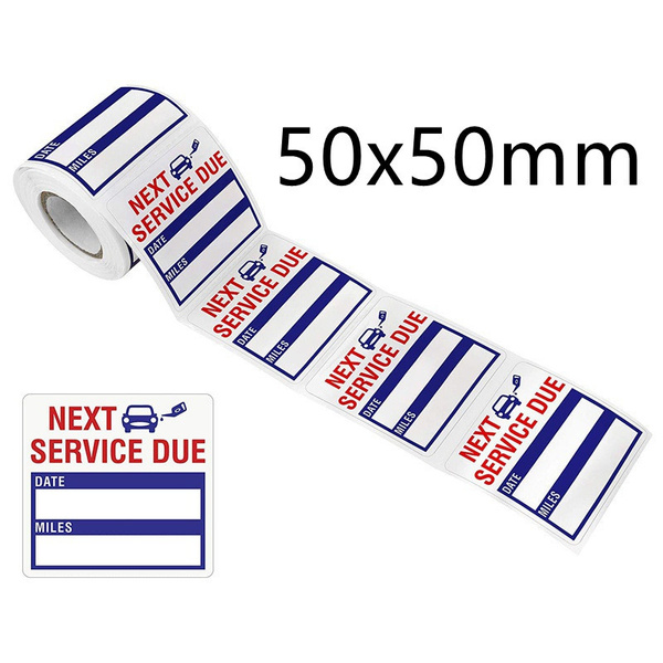 50x50mm Round NEXT SERVICE DUE Label Sticker Funny Car Care Sticker ...