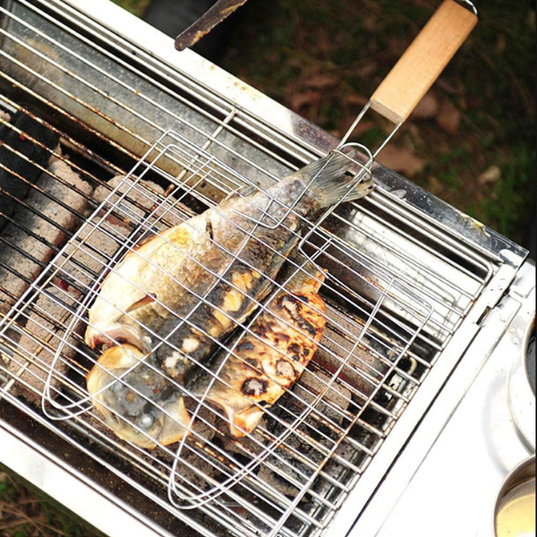 Fish Grill Basket Fish Grill Net Portable Iron Durable Useful BBQ Tool ...