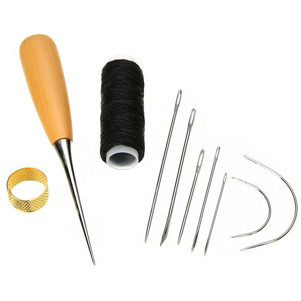 Repair Tool Shoe Thimble drilling Stitching Awl Needle Set Thread Handy ...