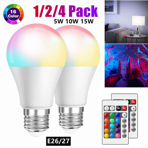 1/2/4 Pack RGB LED Light Bulb E26/27 5W 10W 15W with 4 Lighting Modes ...