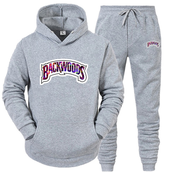 Men's Fashion Print BACKWOODS Hooded Set Autumn Winter Hoodie + Pants 2 ...
