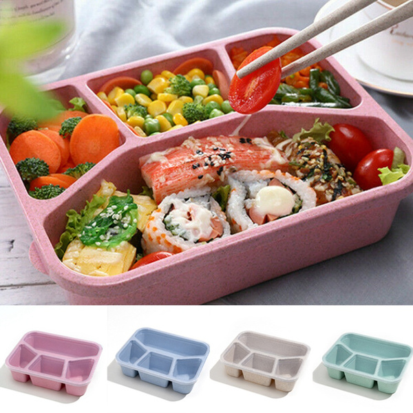 Square Four Grid Lunch Box Food Container Bento Storage Boxes for Kids ...
