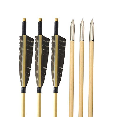 6 Pcs 31" Traditional Wooden Arrows Turkey Feathers Fletching Wooden ...