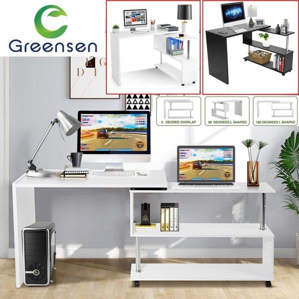 Greensen 360° Rotating L-Shaped Desk, Modern Corner Computer Desk With ...