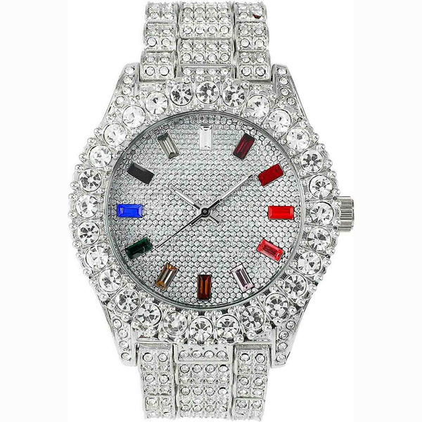 Men Fully Iced Watch Bling Rapper Simulate Diamond Lab Stone Metal ...