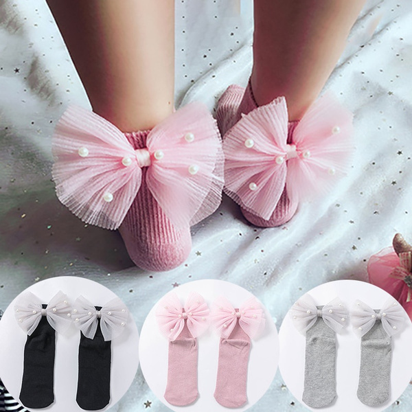 1 pair Baby Girls Cotton Socks With Bows Infants Ankle Socks Beading ...