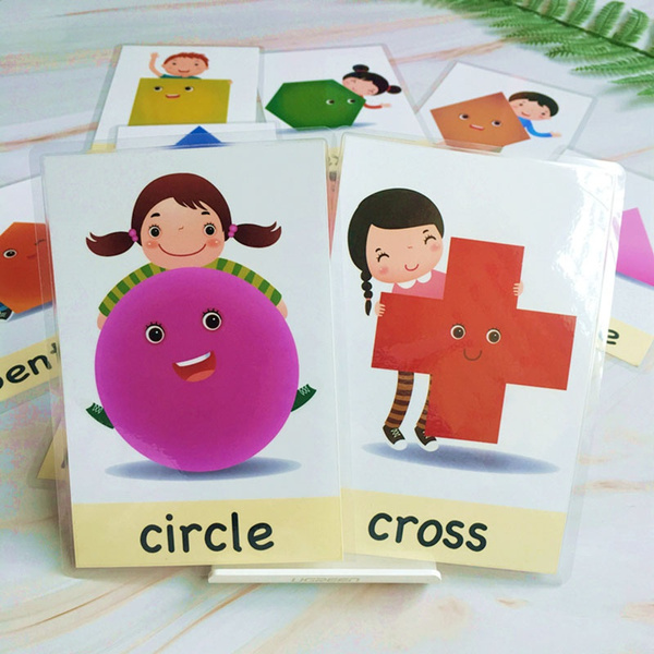 12pcs Shape English Flash Card Autistic Children Training Vocabulary ...