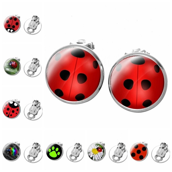Non-perforated Ladybug Gemstone Ear Clip Metal Glass Stud Earrings | Wish