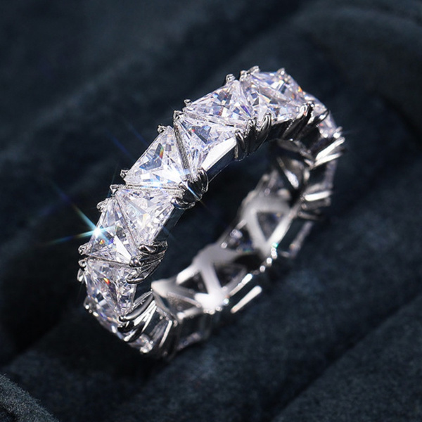 New Fashion Silver Plated Inlay Triangle Cut White Sapphire Ring for ...