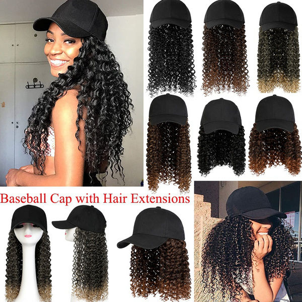 Qlenkay Baseball Cap with 16'' 20'' Hair Extensions Adjustable Wig Hat ... Qlenkay Baseball Cap with 16'' 20'' Hair Extensions Adjustable Wig Hat ...