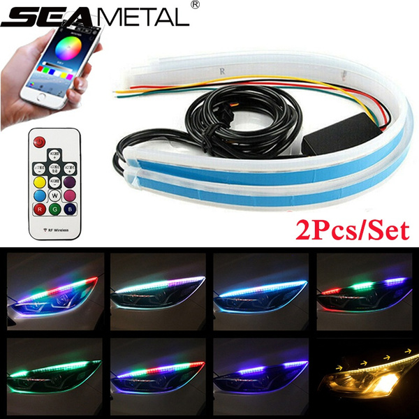 2PCS 30/45/60CM Flexible Flowing Car LED Strip DRL Ultra Thin Turn ...