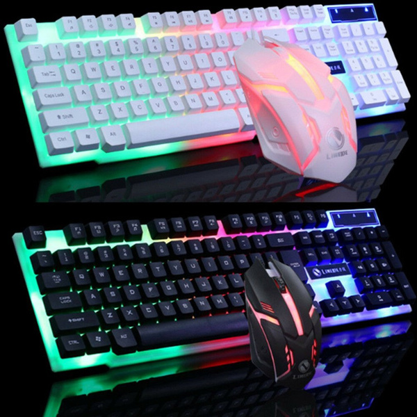 Led Glowing Computer Desktop Wired Mechanical Keyboard Mouse Game Suite ...