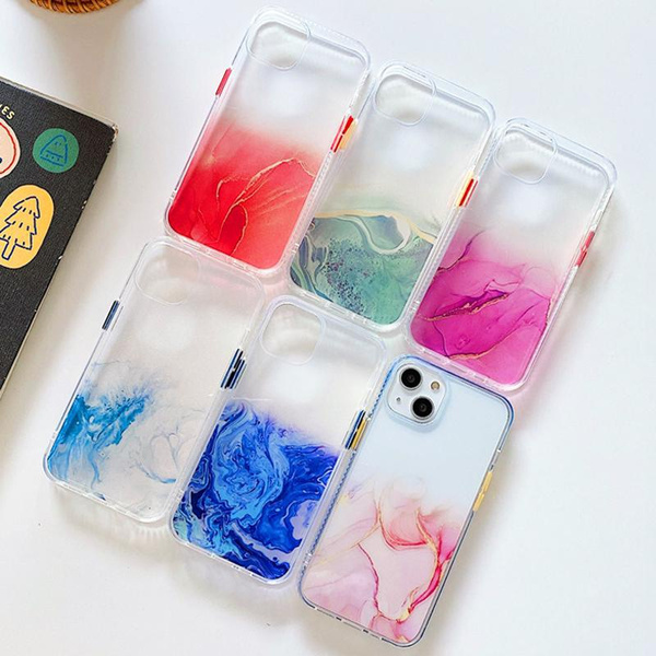 Luxury Gradient Marble Print Transparent Glitter Case for IPhone 14 Pro ...