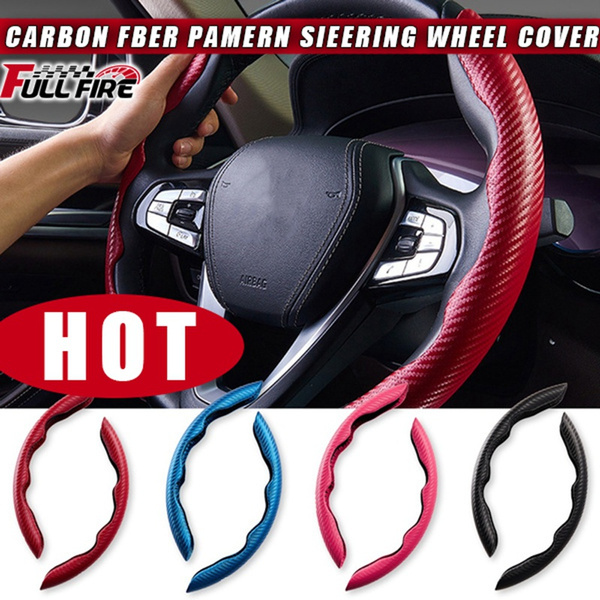 NEW 2 Halves Car Steering Wheel Cover 38cm 15inch Carbon Black Fiber ...