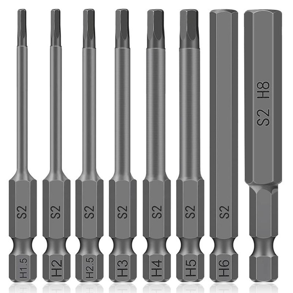 8pcs 50mm Hex Head Allen Wrench Drill Bit Set Magnetic Tip Metric Hex ...