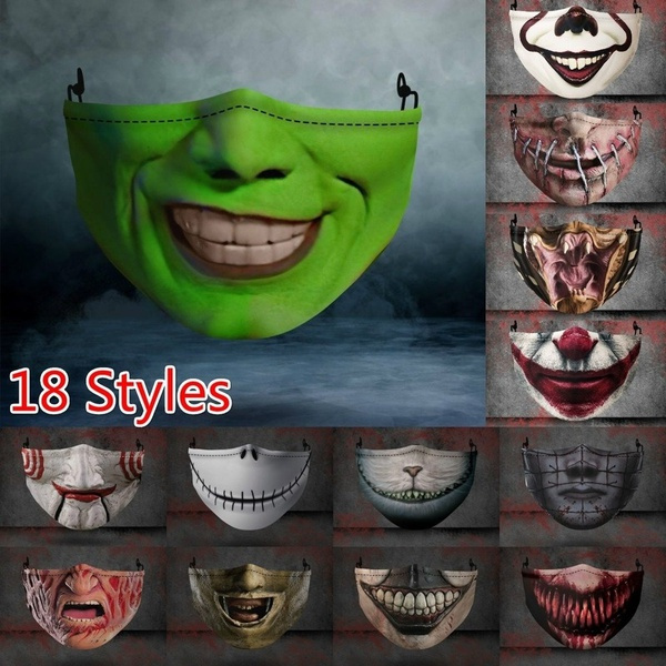 2021 Halloween Monster 3D Printed Face Mask Unisex Face Cover Washable ...