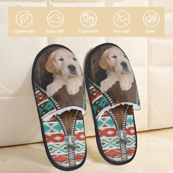 Wooden Texture Golden Retriever Puppy 3d Furry Slippers | Wish