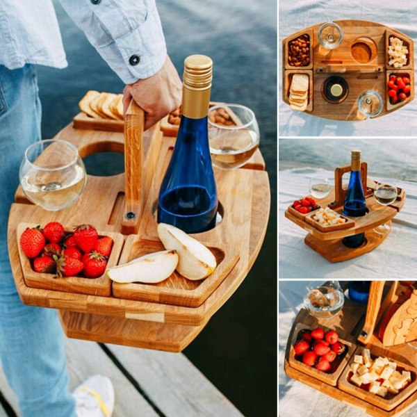Portable Wooden Picnic Table Carry Handle Outdoor Folding Table Fruit ...
