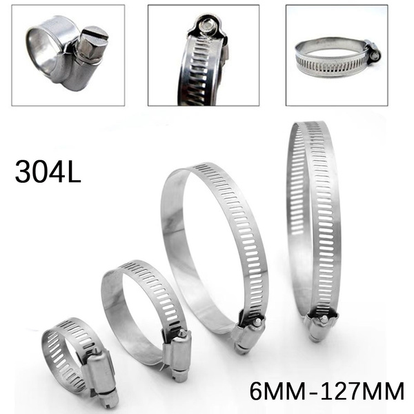 2Pcs 304L Adjustable Stainless Steel Hose Pipe Clamps Clips Fastener ...