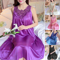 Women Fashion Pajamas Dress Sleeveless Lace Nightly Dress Comfortable ...