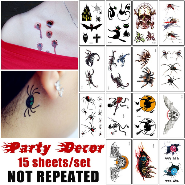 15 Sheets/set Halloween Blade Blood Scar Tatoo 3d Sticker Waterproof ...