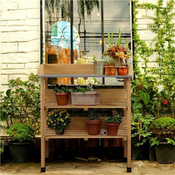 Garden 3 Tier Potting Bench Table Outdoor Work Station Workbench ...
