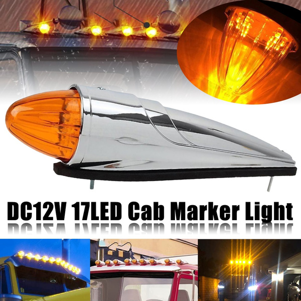 2/1PCS 12V Torpedo Cab Marker Lights, 17 LED Chrome Truck Roof Top ...