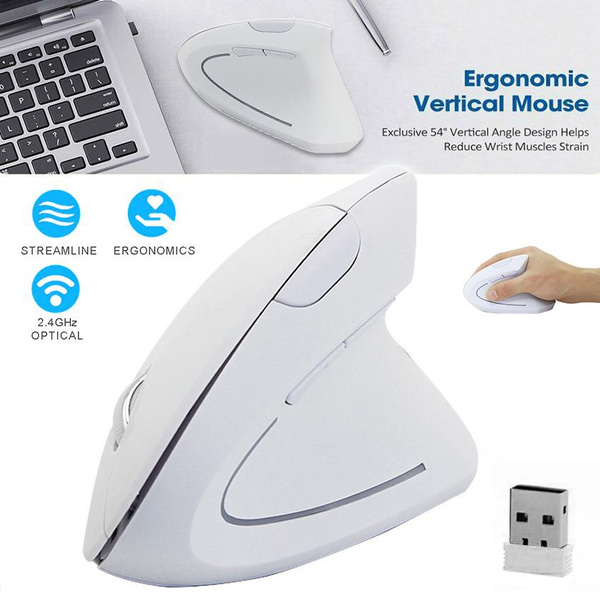 White 2.4GHz Wireless Ergonomic Vertical Optical Mouse 6 Buttons for PC ...