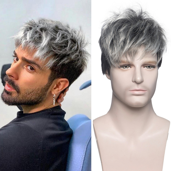 Mens Wigs Male Short Hairstyles Grey Wigs for Men Fashion Haircuts Ombre Gray Wig Man Guy Buddy ...