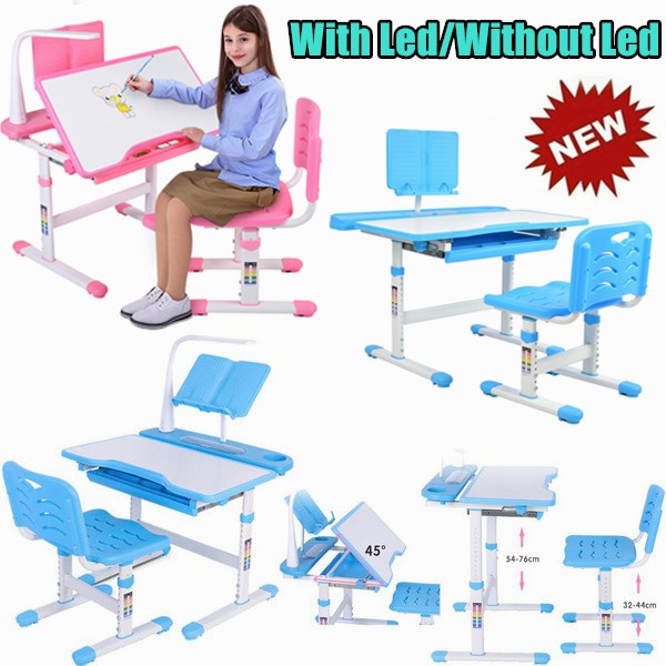 Kids Study Desk And Chair Set, School Writing Study Table,with Large ...