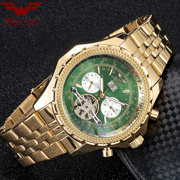 Luxury WOLF-CUB Mens Watches Mens Stainless Steel Tourbillon Calendar ...