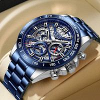 Watches,Mens Full Stainless Steel Blue Men Watch Luminous Quartz Analog ...