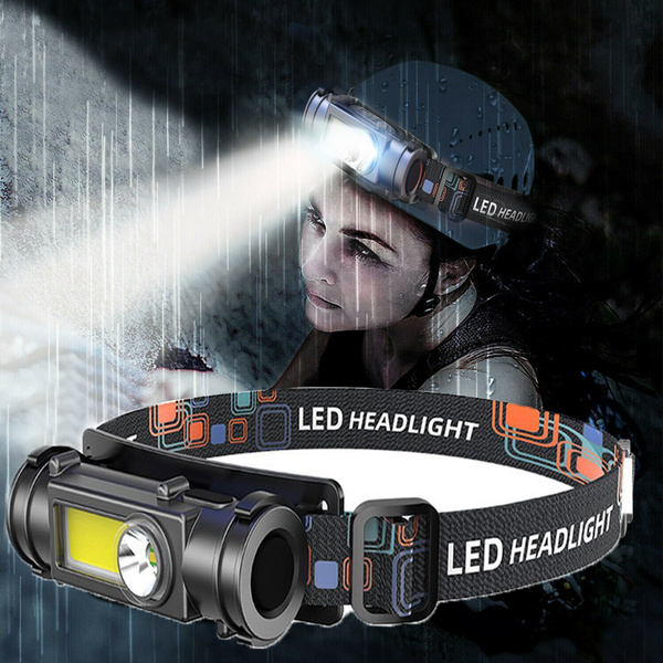 Outdoor Waterproof LED Headlight USB Rechargeable Headlamp Built-in ...