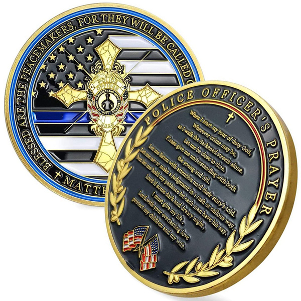 Law Enforcement Challenge Coin Thin Blue Line Police Officer Prayer | Wish
