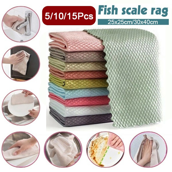 5/10/15Pcs Fish Scale Rags Microfiber Glass Cleaning Cloths NanoScale ...