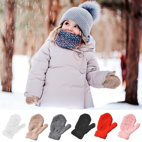 Gloves for Kids Full Finger Stretch Plush Knitted Gloves for Babies ...