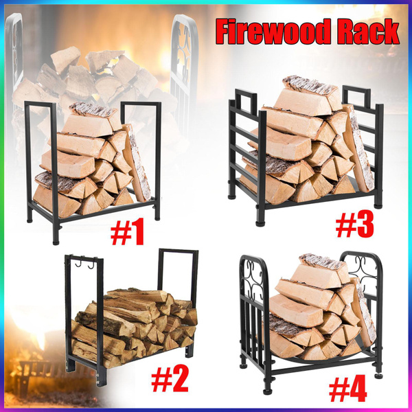 Indoor Outdoor Firewood Rack Wrought Iron Fireplace Log Wood Storage ...