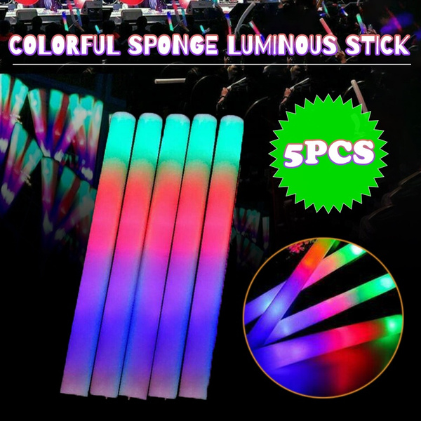 5 PCS LED Light Up Foam Sticks Rally Rave Cheer Soft Glow Baton DJ ...